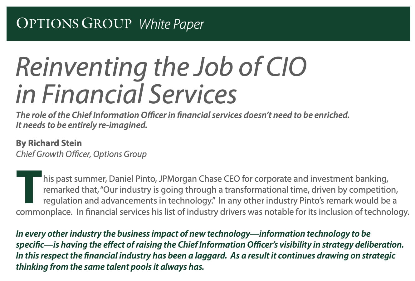 Reinventing the Job of CIO in Financial Services - Options Group